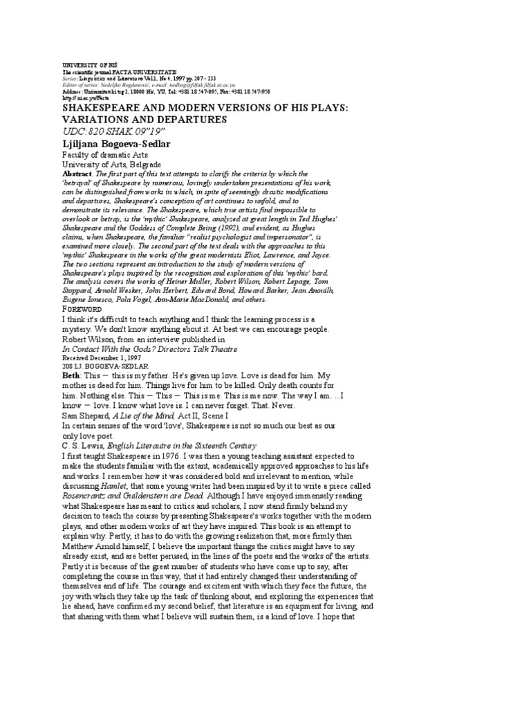Modern Interpretations of Shakespeare's Works | PDF | William ...