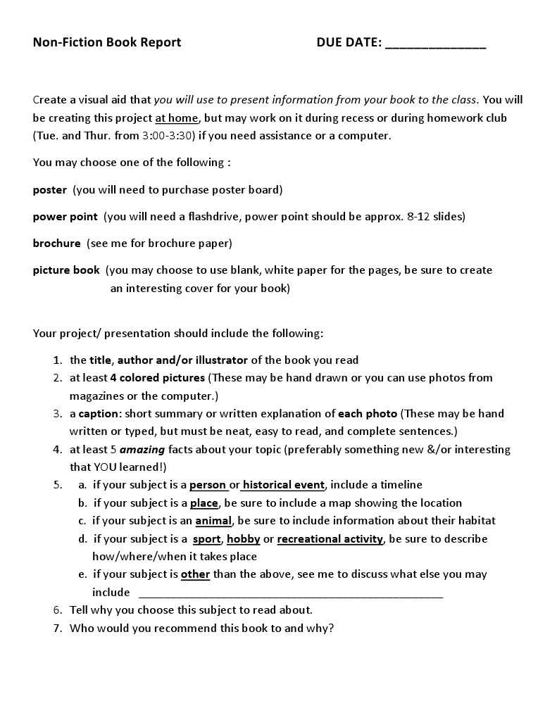 Nonfiction Book Report Project | PDF | Books | Writing