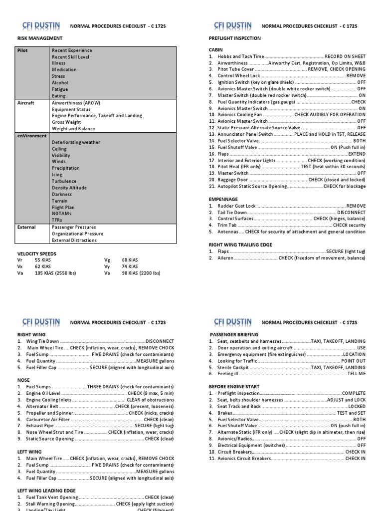 Cessna 172 SP Checklist | Flap (Aeronautics) | Flight Control Surfaces
