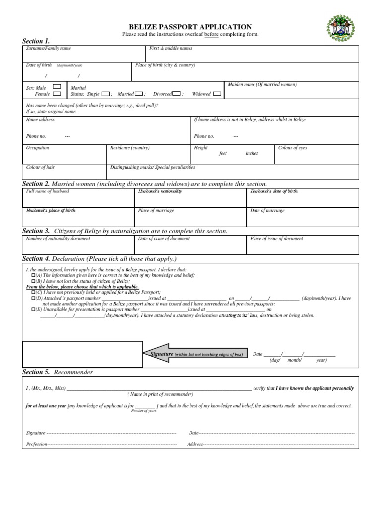 Belize Passport Application | PDF