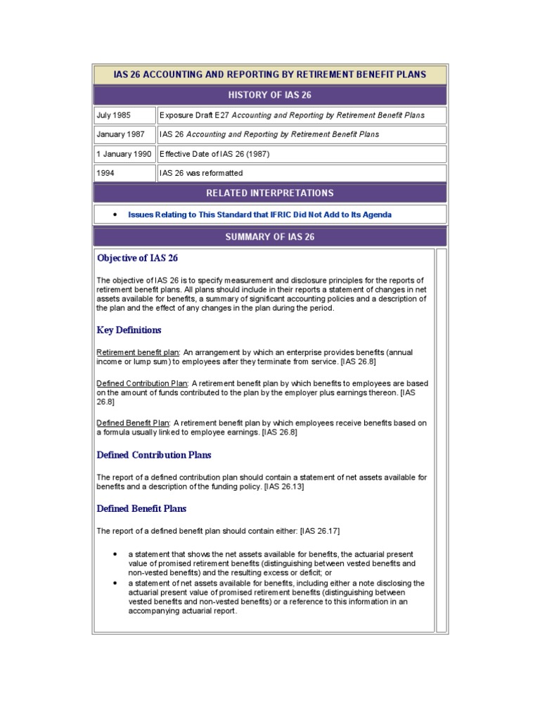 Ias 26 Accounting and Reporting by Retirement Benefit Plans | Download ...