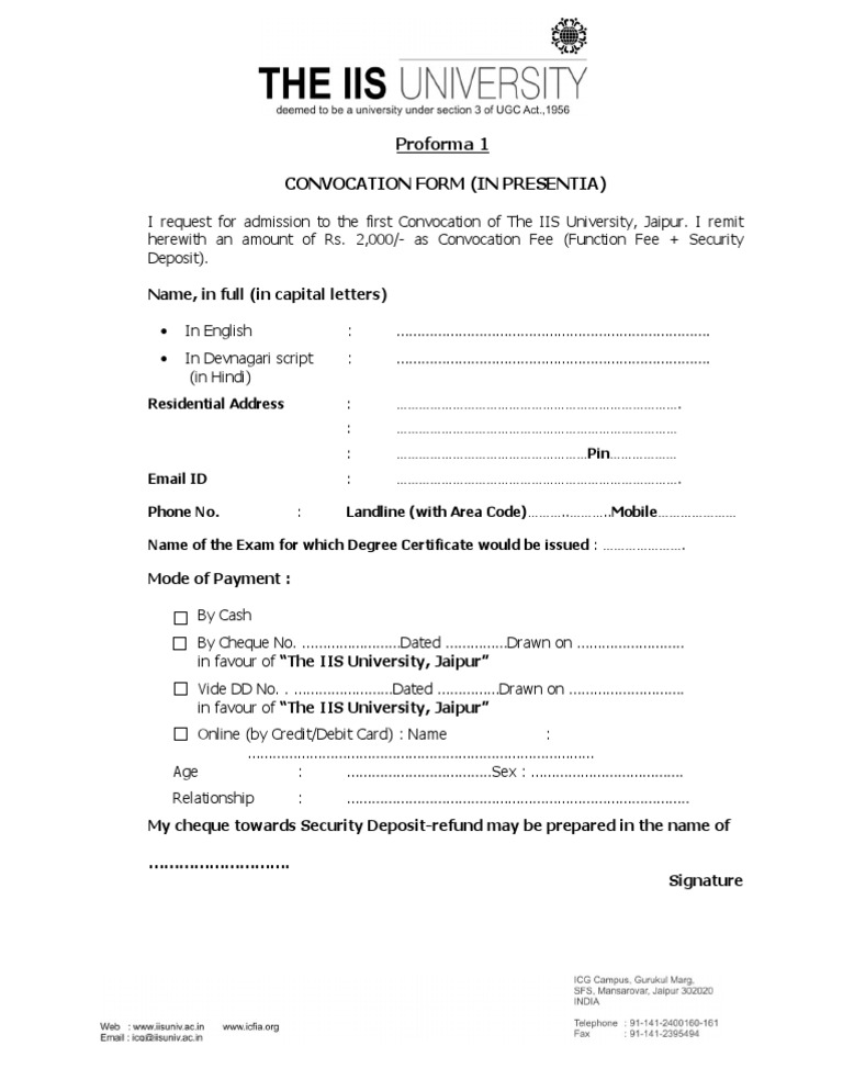 IIS University Convocation Form | PDF