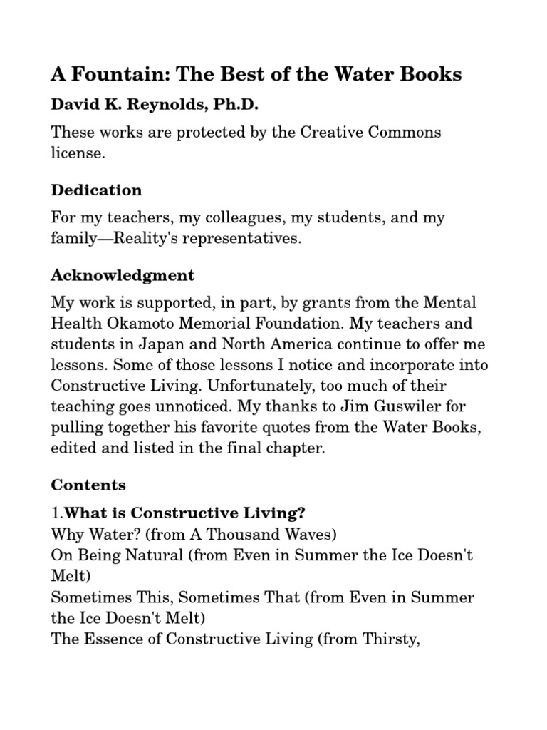 A Fountain: The Best of The Water Books David K. Reynolds Ph.D. | PDF ...