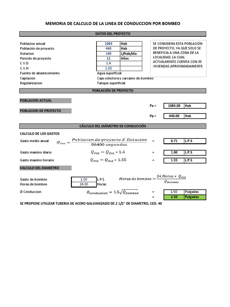 Calculo Linea de Conduccion Bombeo | PDF | El hombre hace Materiales ... Calculo Linea de Conduccion Bombeo | PDF | El hombre hace Materiales ...