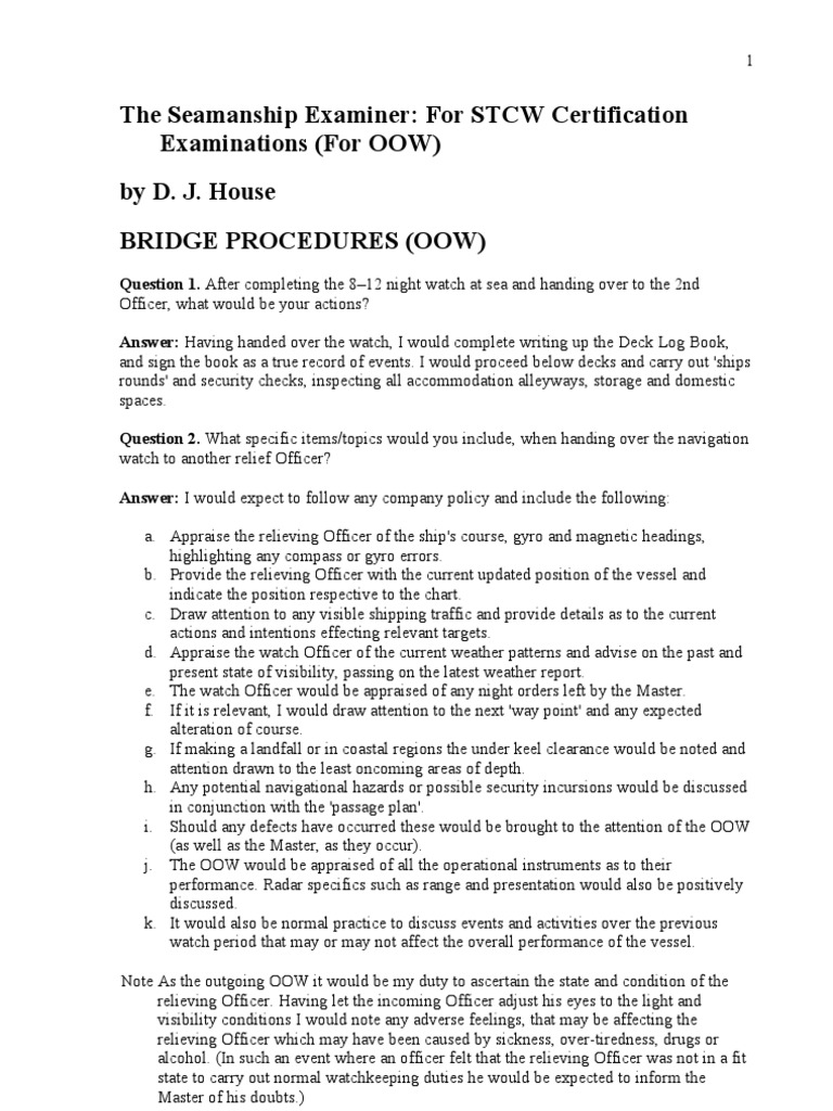 OOW Seamanship Procedures for STCW | PDF | Compass | Ships