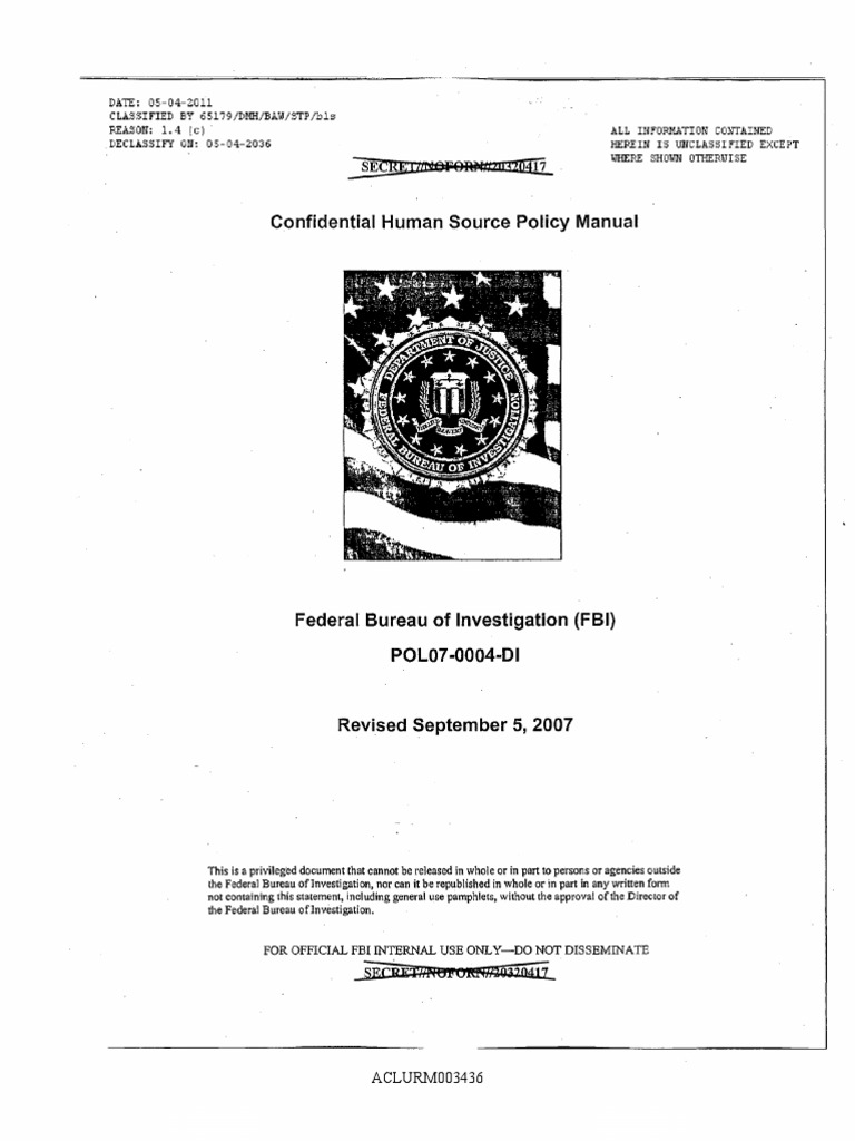 FBI Confidential Human Source Policy Manual | PDF | Federal Bureau Of ...