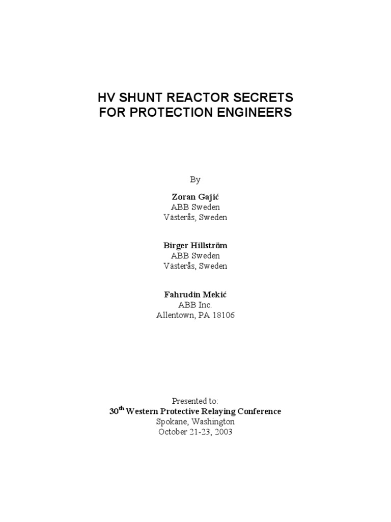 ABB HV Shunt Reactor | PDF | Relay | Root Mean Square