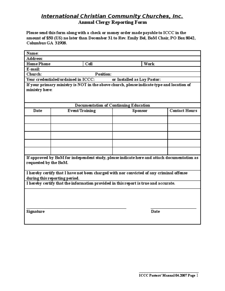ICCC Annual Clergy Reporting Form | PDF