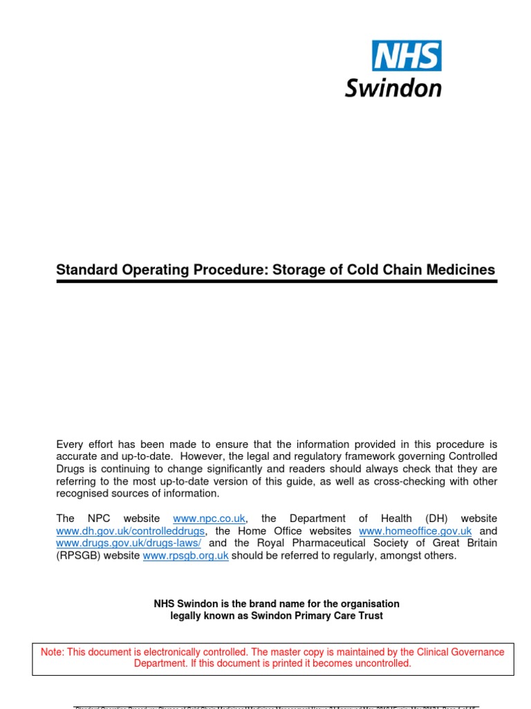 Cold Chain Medicines Storage SOP | PDF | Refrigerator | Pharmaceutical Drug