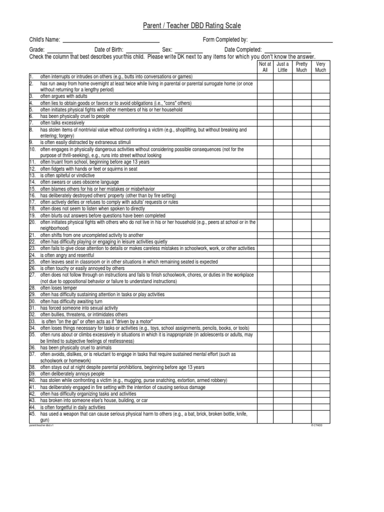 DBD Rating Scale | PDF | Attention Deficit Hyperactivity Disorder ...