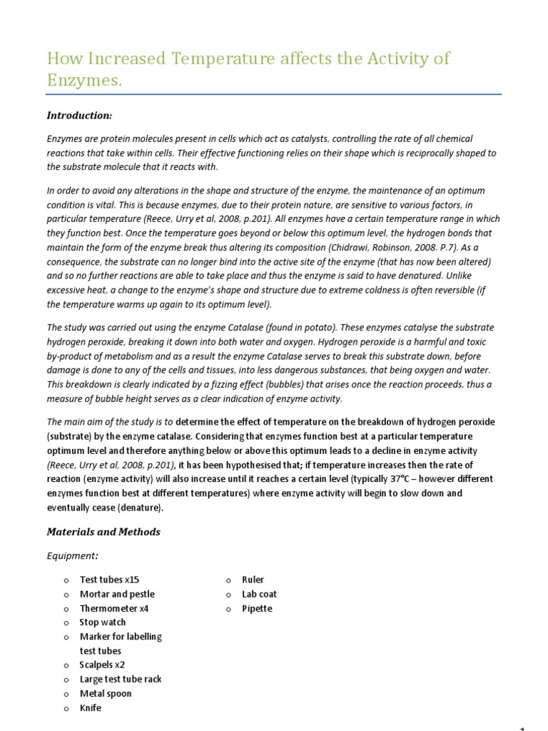 How Temperature Effects Enzyme Activity | PDF | Catalase | Active Site
