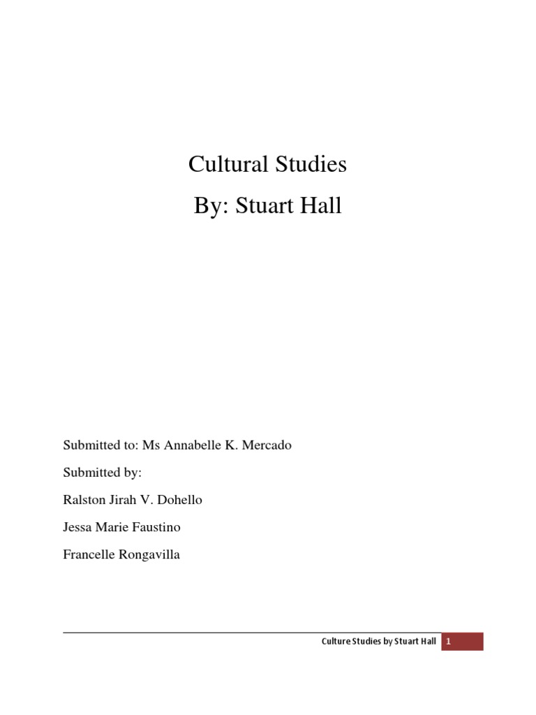 Cultural Studies by Stuart Hall | PDF | Cultural Studies | Sociological ...