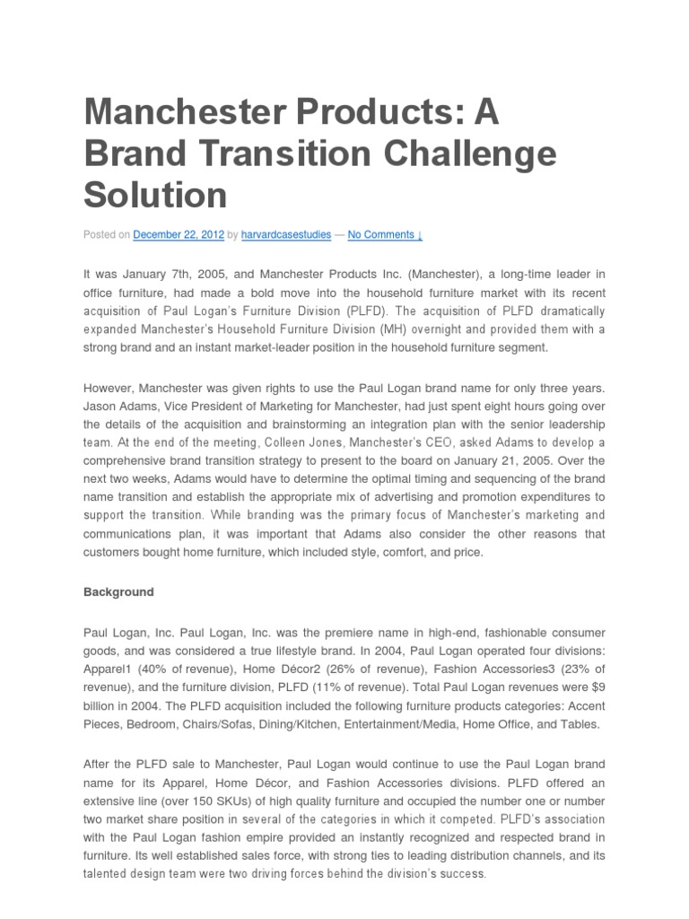 Manchester Products - A Brand Transition Challenge Solution | PDF ...