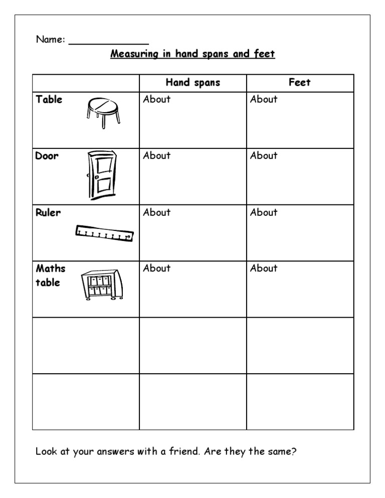 Measuring in Hand Spans and Feet Hand Spans Feet: Name | PDF