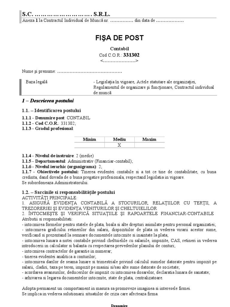 Fisa postului contabil
