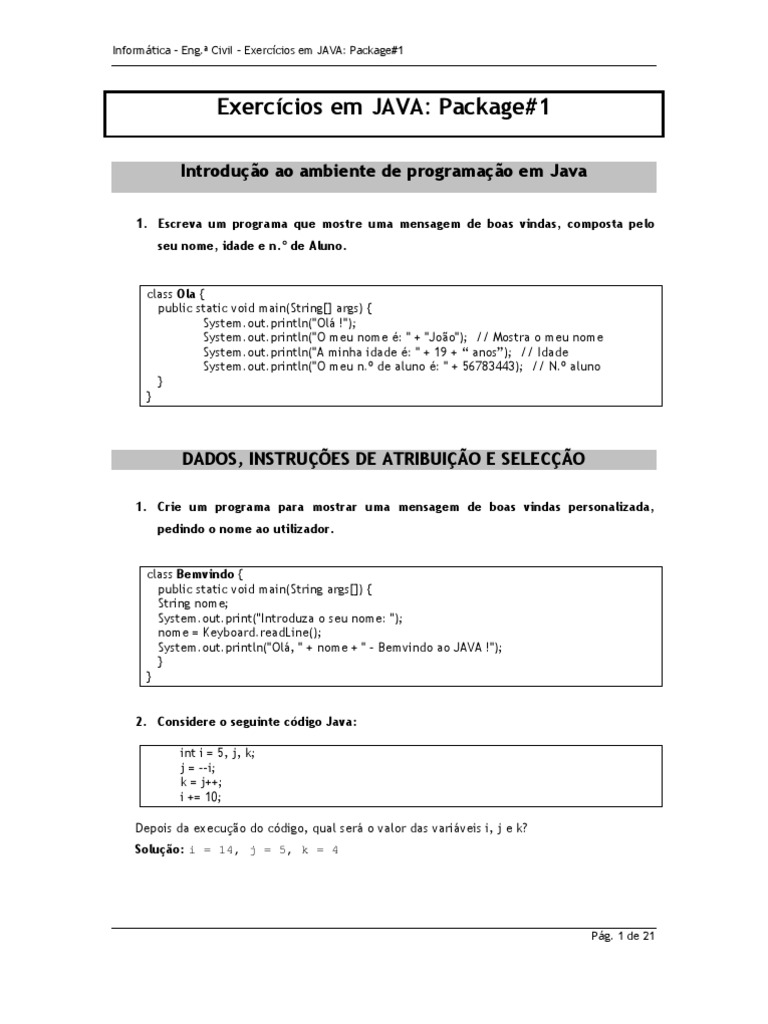 Exercicios Java 1 | PDF | Raiz quadrada | Matemática elementar