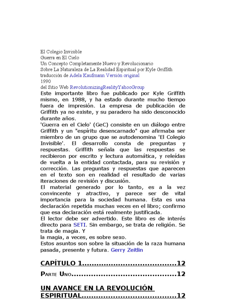 Guerra en El Cielo. El Colegio Invisible - Kyle Griffith Word | PDF