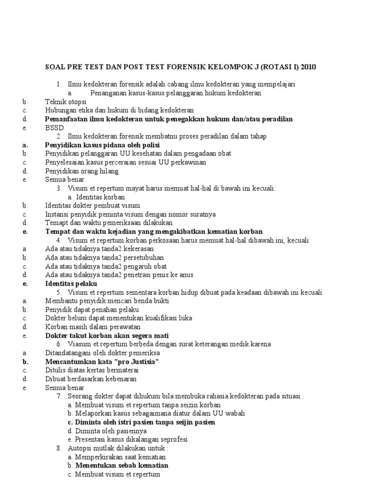 Soal Pre Test Forensik 2010 Kelompok J | PDF | Ilmu Sosial