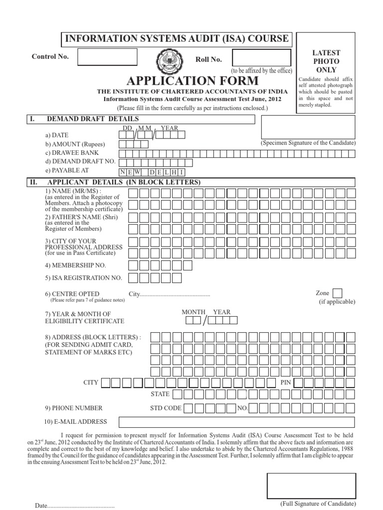 Application Form: Information Systems Audit (Isa) Course | PDF ...