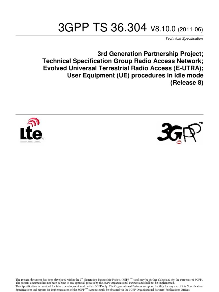 3GPP TS 36.304 | PDF | 3 Gpp | Radio