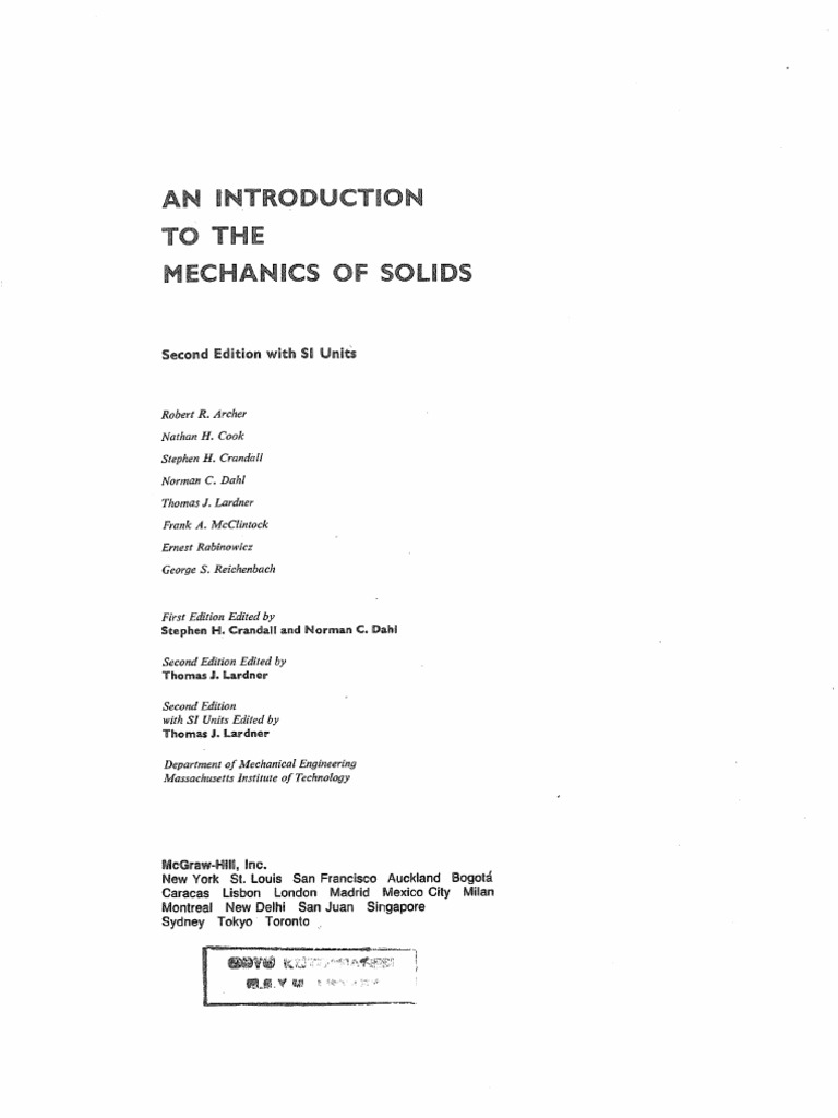 Crandall - Introduction To The Mechanics of Solids | PDF