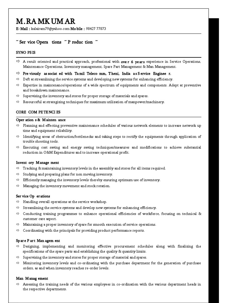 Ramkumar Resume | PDF | Inventory | Systems Science