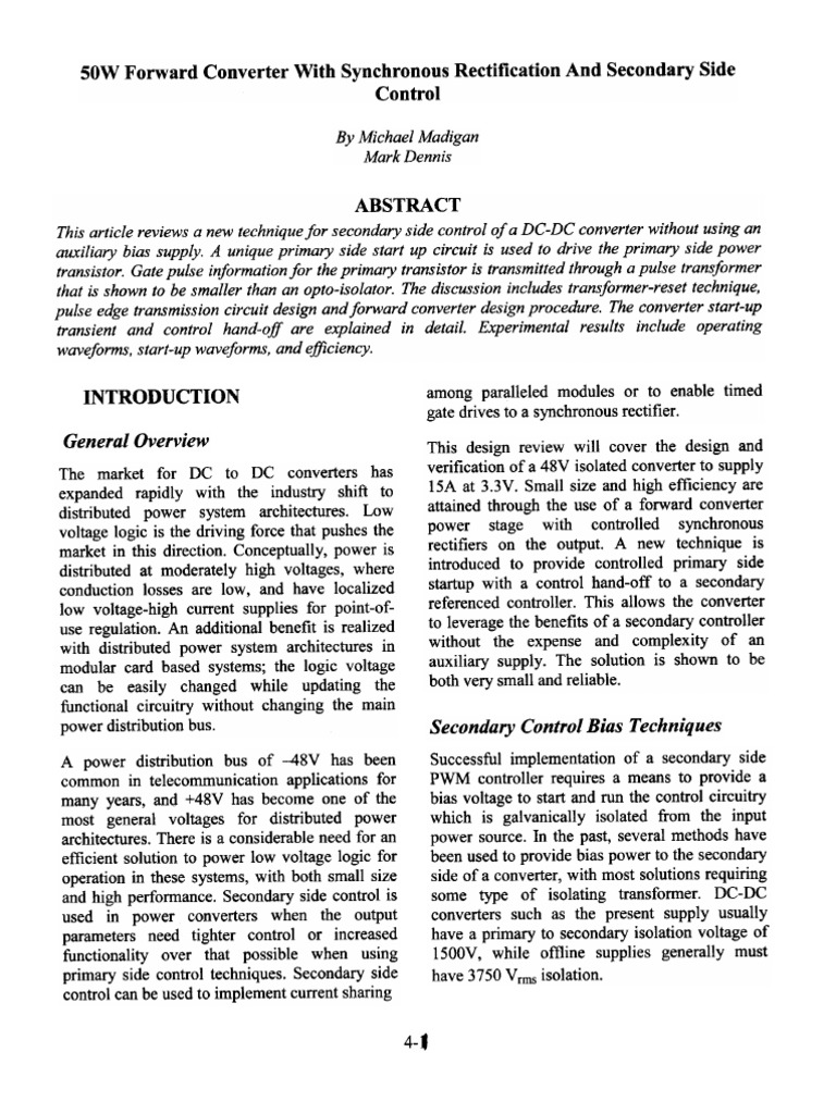 50W Forward Converter With Synchronous Rectification and Secondary Side ...