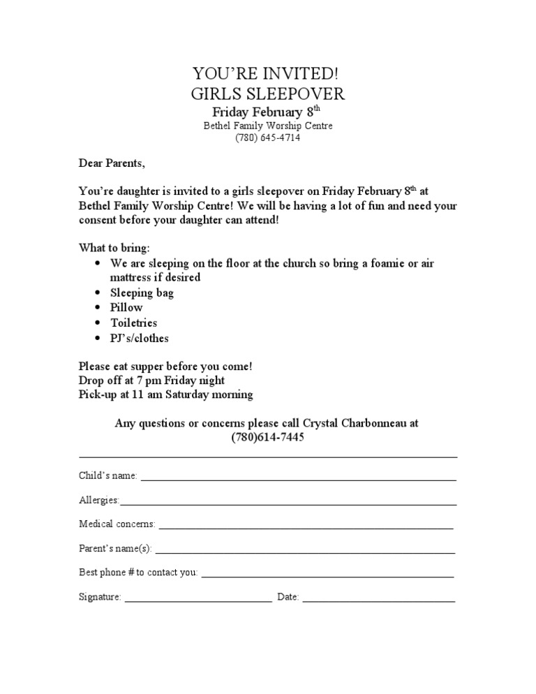 Girls Sleepover Invitation - February 8th | PDF
