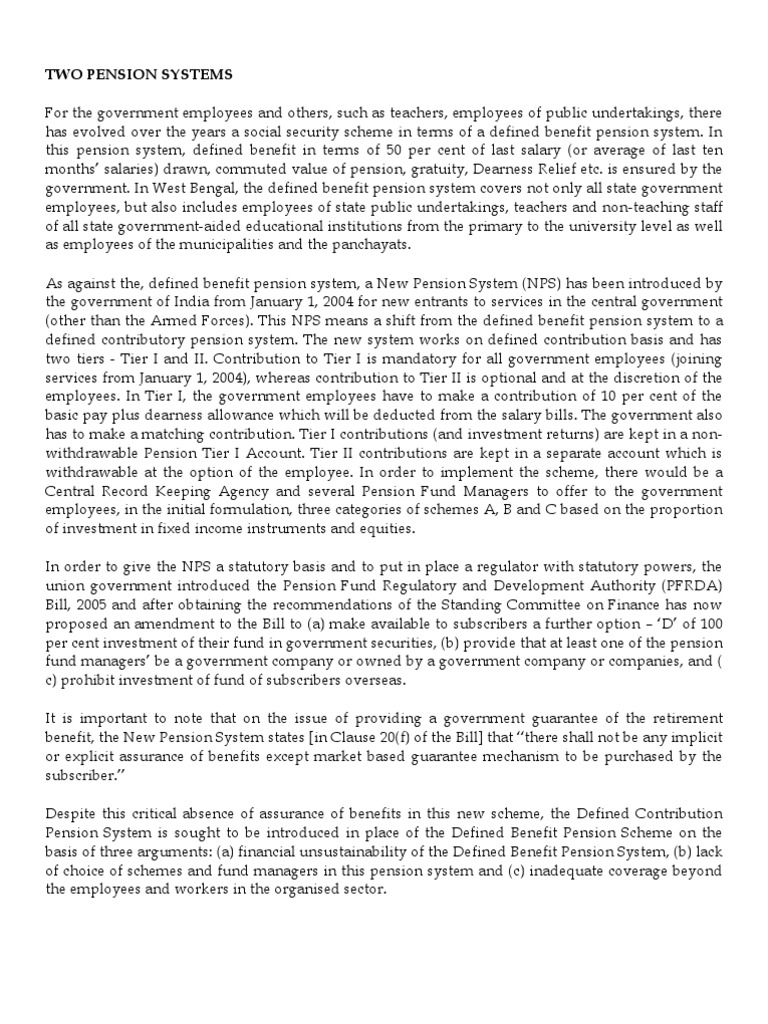 Two Pension Systems | PDF | Pension | Defined Benefit Pension Plan