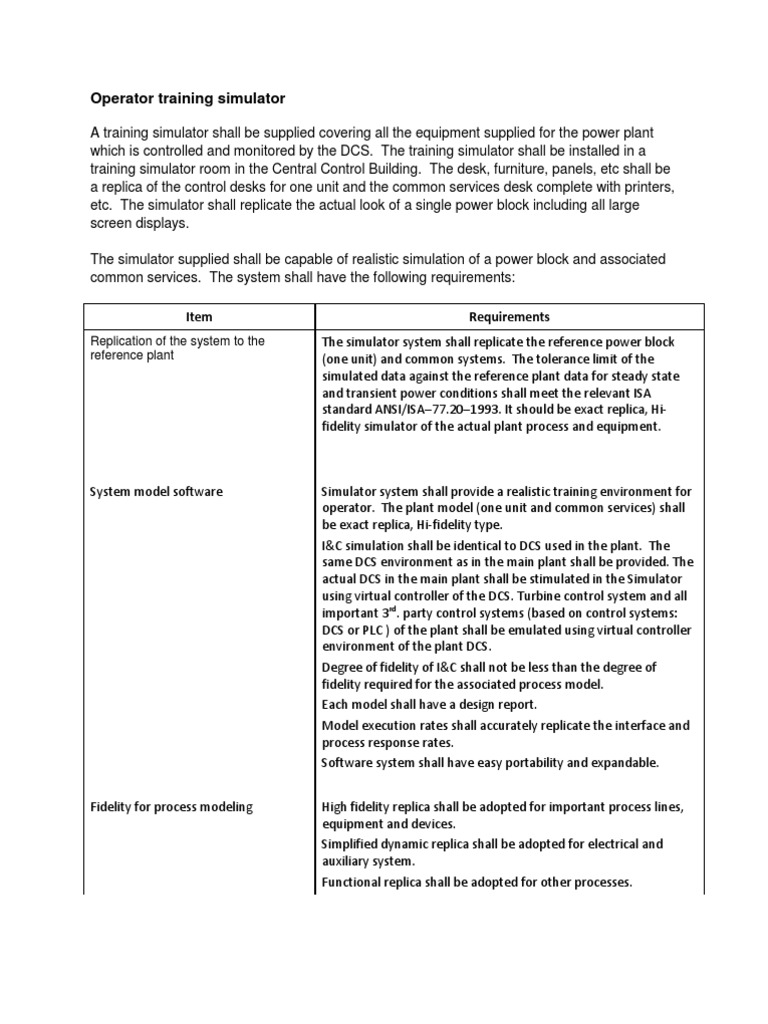 Operator Training Simulator Specification | PDF | Simulation | Areas Of ...