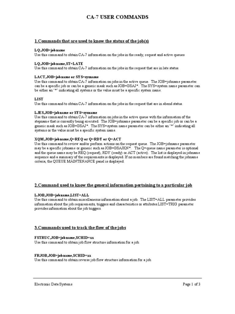 Ca7 Commands | PDF | Queue (Abstract Data Type) | Data Management