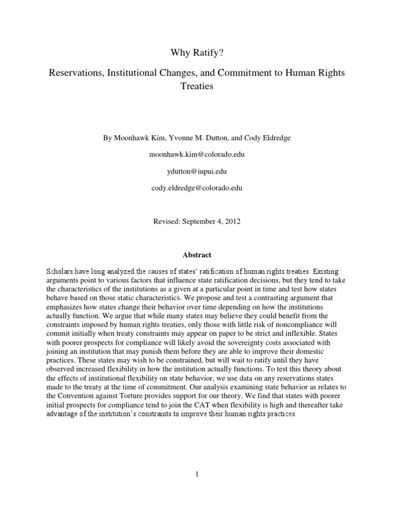 Why Ratify? Reservations, Institutional Changes, and Commitment To ...