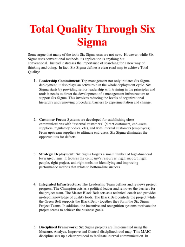 Total Quality Through Six Sigma: Leadership Commitment: Top Management ...