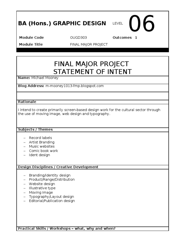 Final Major Project Statement of Intent: Ba (Hons.) Graphic Design ...