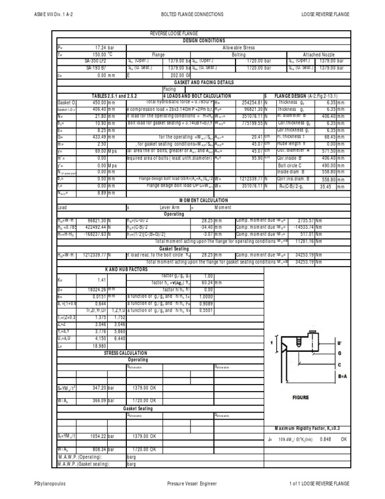 Bolted Flange Connection Design Calculations for a Loose Reverse Flange ...