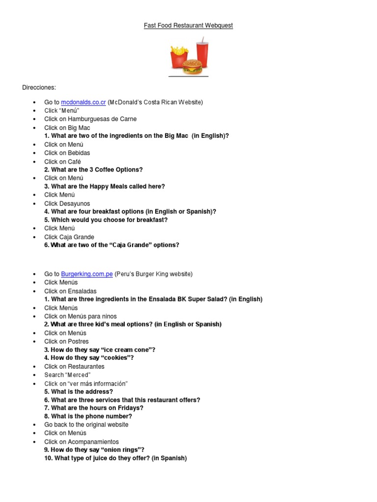 Fast Food Webquest | PDF | Eating Behaviors Of Humans | Food And Drink