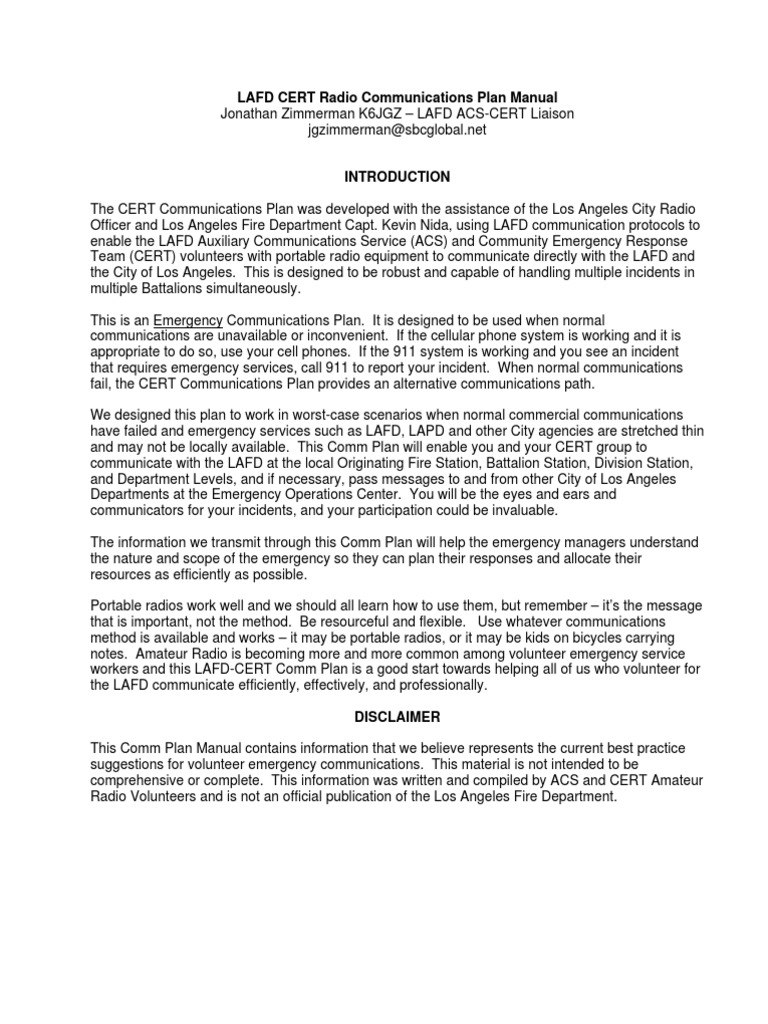 CERT Radio Communications Plan Manual | PDF | Incident Command System ...