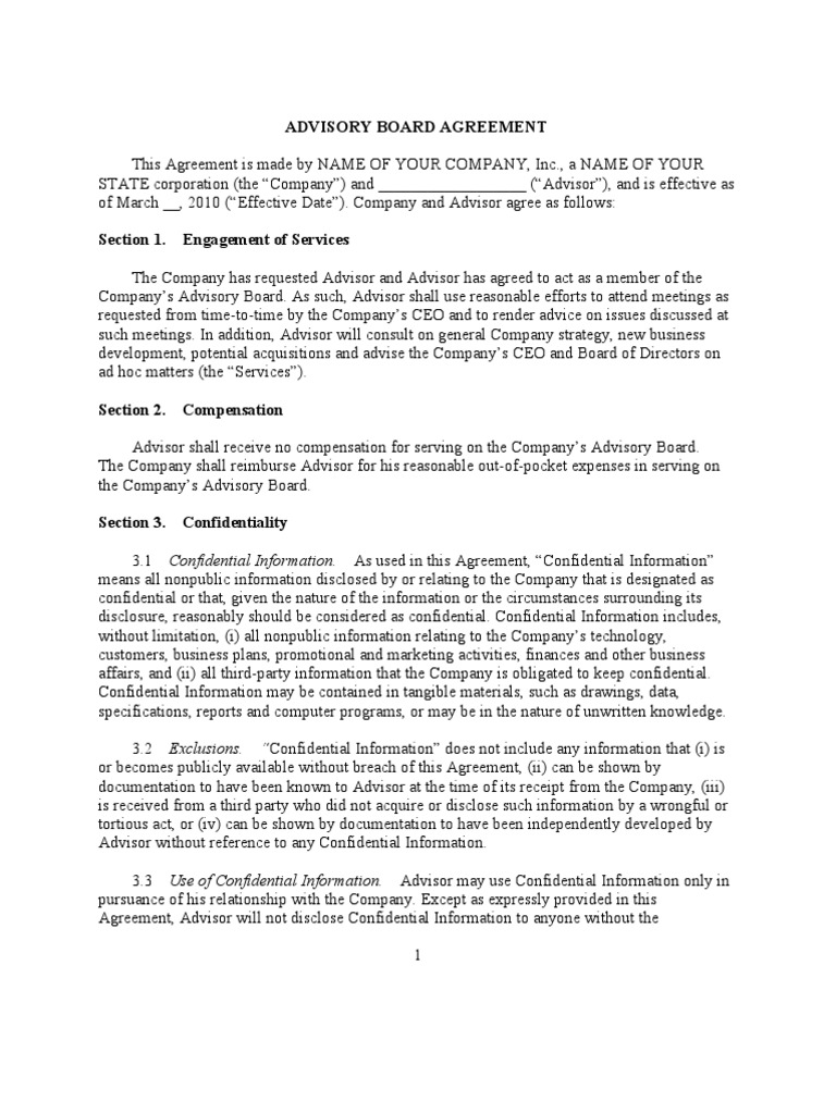 Advisory Board Member Agreement | PDF | Confidentiality | Insider Trading