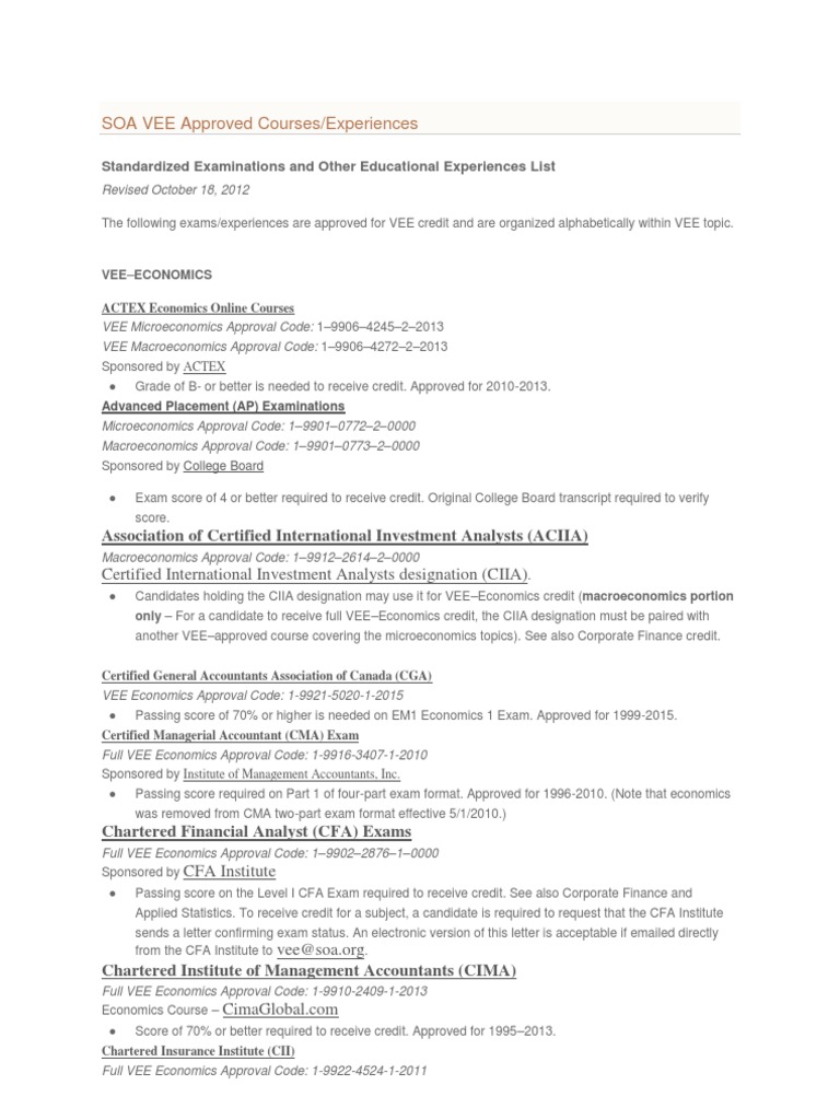 VEE Approved Courses | PDF | Accountant | Gce Advanced Level (United ...