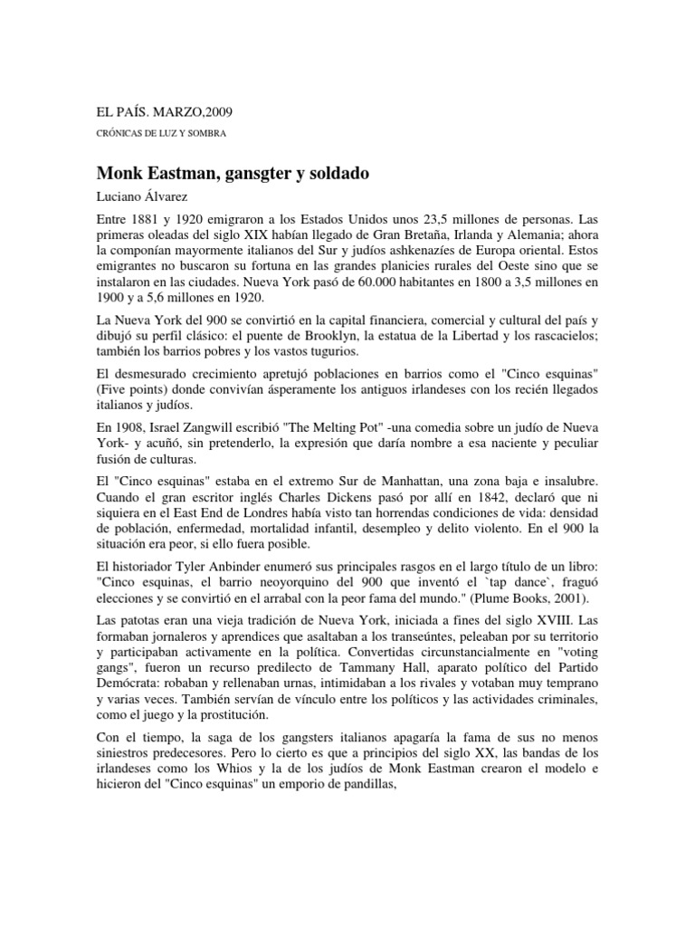 Monk Eastman: De Gánster a Héroe | PDF | Lucky Luciano | Actividad de ...