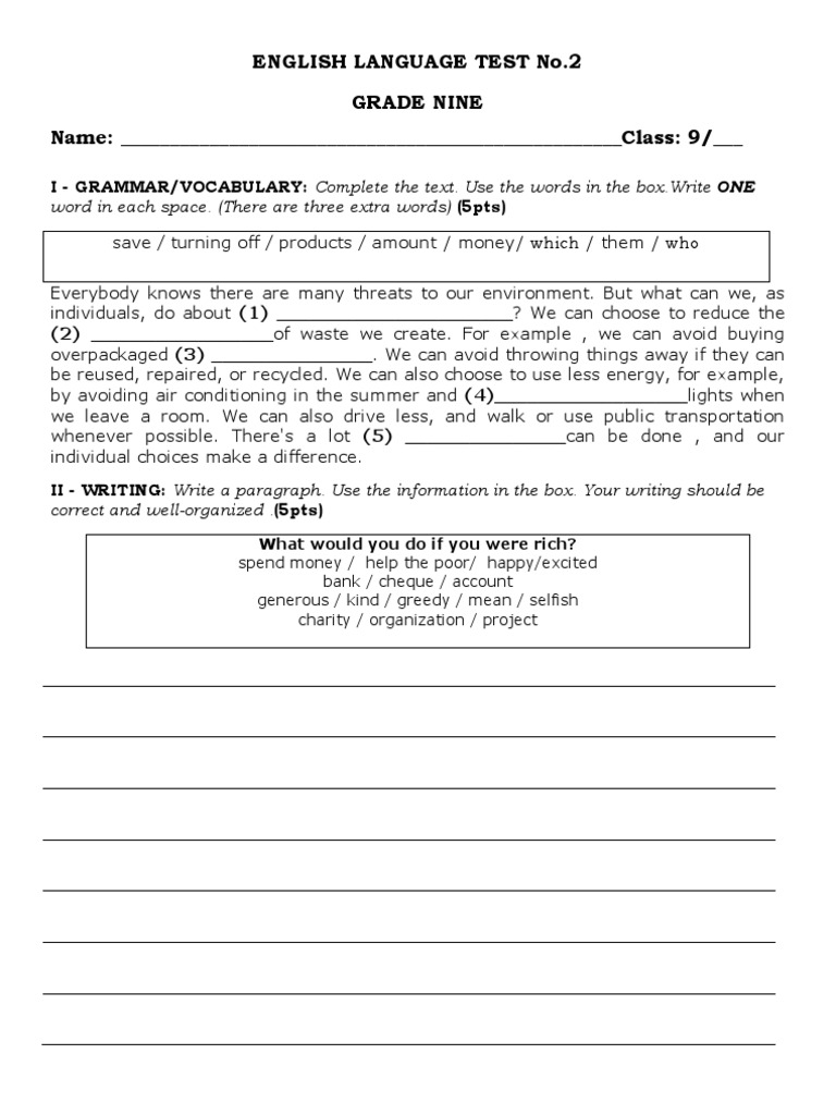 Grade 9 English Language Test 2 | PDF | Language Arts & Discipline