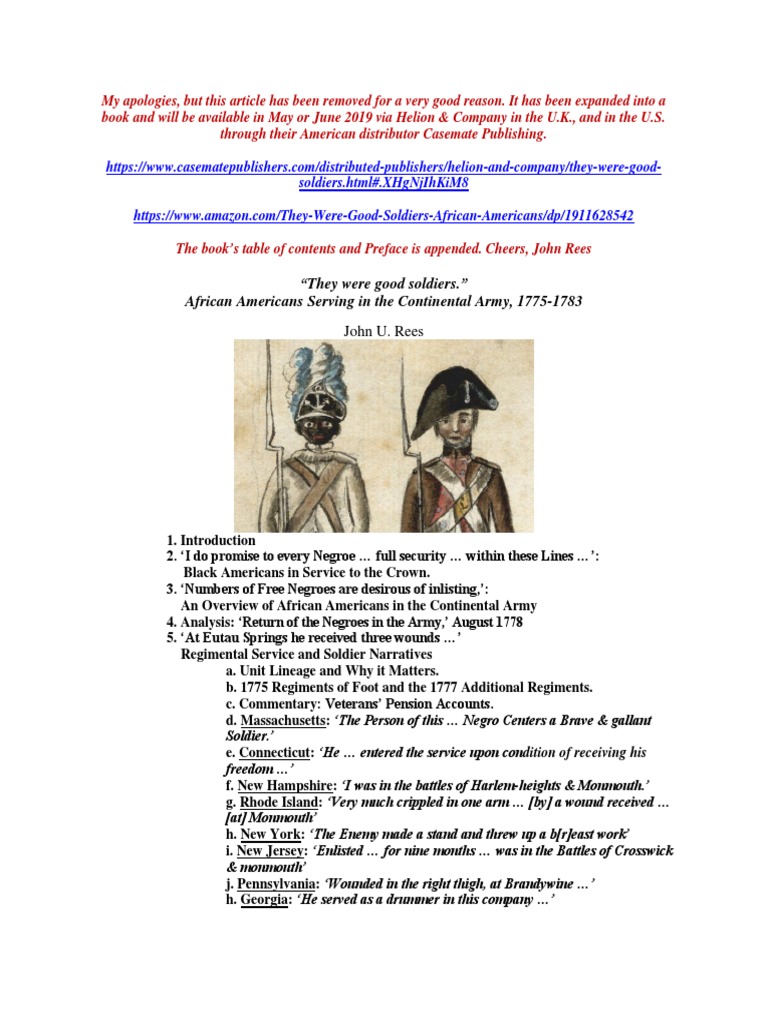 "They Were Good Soldiers." African-Americans Serving in The Continental ...