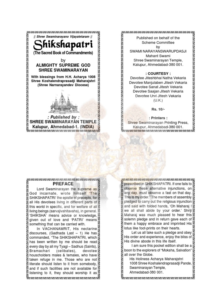 Shikshapatri: Guide to Devotion and Ethics | PDF | Indian Religions ...