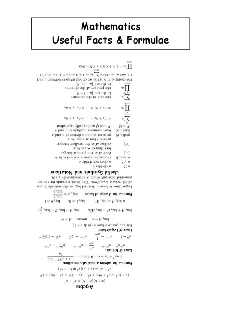 Essential Math Facts and Formulas | PDF