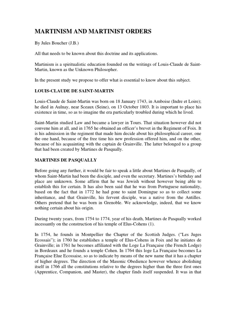 Jules Boucher - Martinism and Martinist Orders | PDF