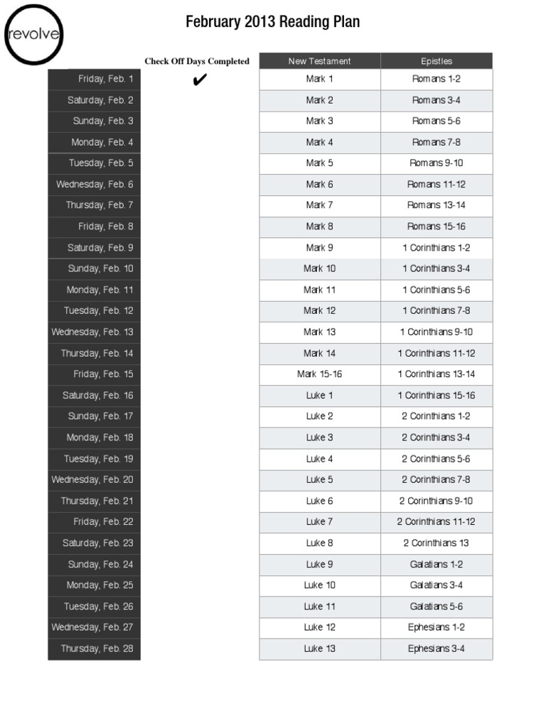 February 2013 Bible Reading Plan | PDF | Cooking, Food & Wine
