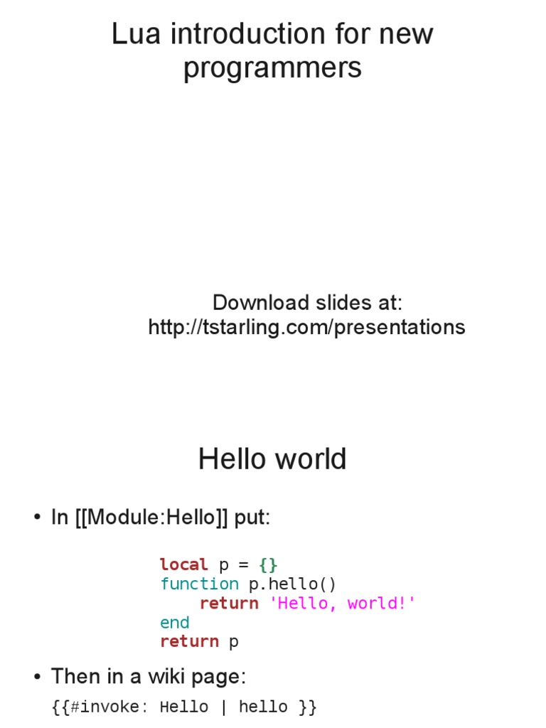 An Introduction To Programming With Lua In Mediawiki Using Scribunto Pdf Control Flow