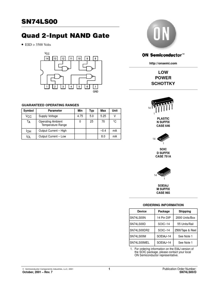 SN74LS00 Quad 2-Input NAND Gate: ESD 3500 Volts | PDF | Technology ...