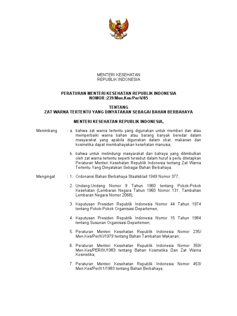 Permenkes+Ri+No.239 Menkes Per V 85 | PDF