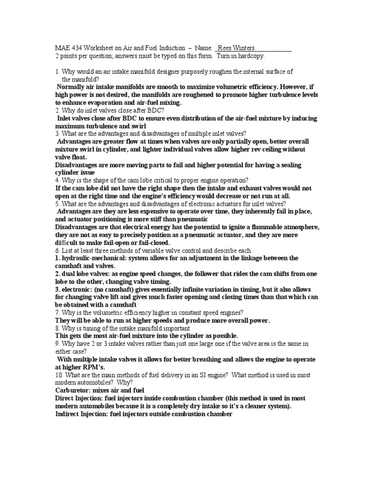Internal Combustion Engines Worksheet | Internal Combustion Engine ...